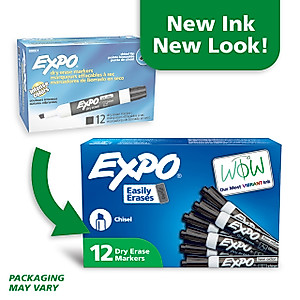EXPO Low Odor Dry Erase Markers, Chisel Tip, Black, 12 Count