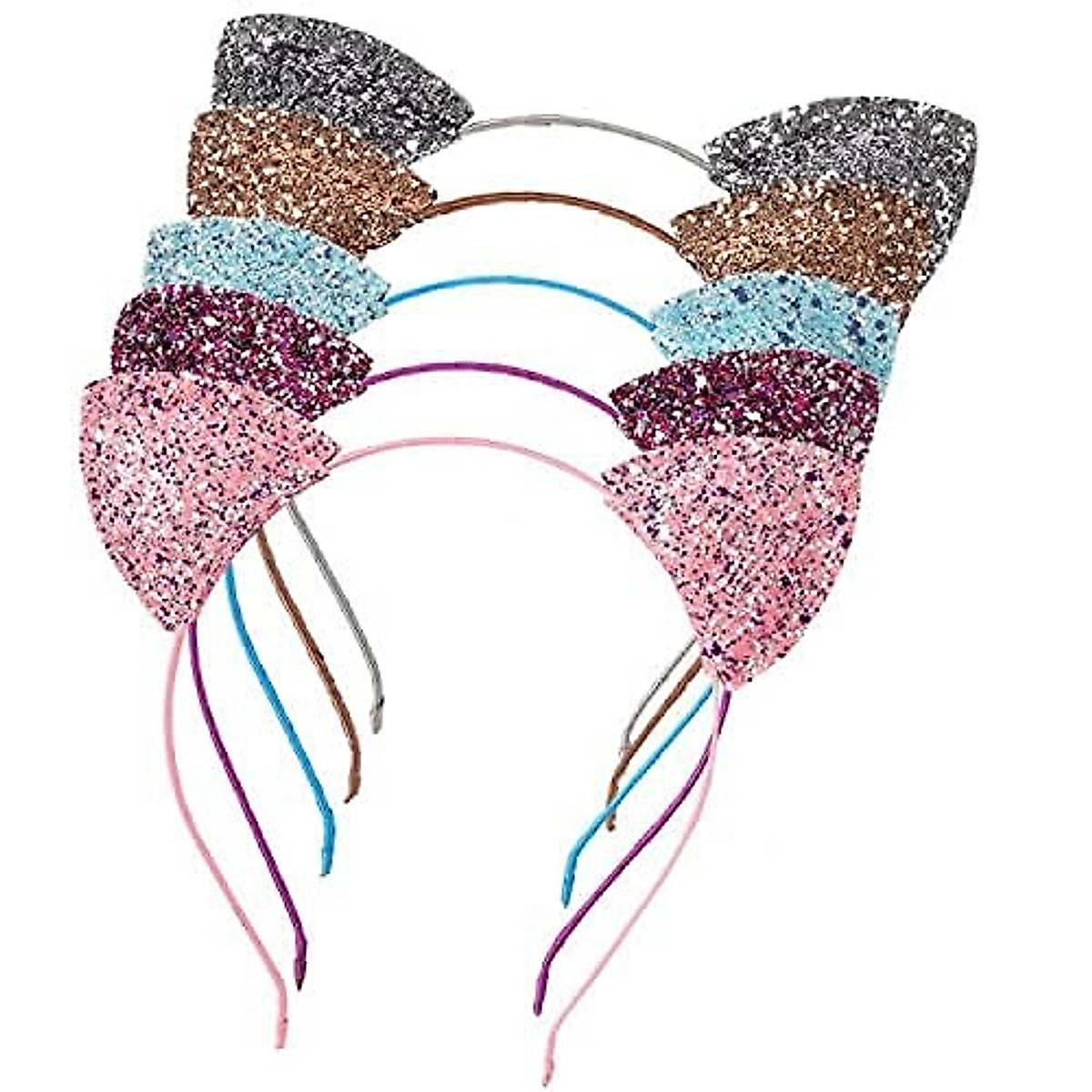 LIRILA Cat Ears Headbands, Shiny Headbands Cute Ears Makeup of Party Decoration/Daily Wearing for Women and Girls, Pack of 5