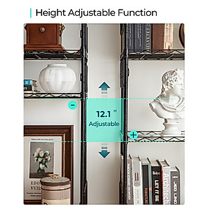 LINSY HOME Upgrade 5-Tier Storage Shelves, Height Adjustable Pantry Shelves with 5 Hooks & Shelf Liners, Metal Shelves for Storage, Storage Shelf Heavy Duty for Living Room, Kitchen, Bathroom