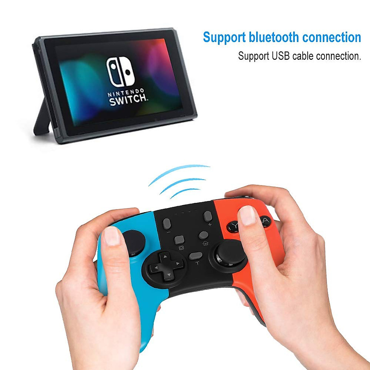 Controller für Nintendo Switch, STOGA Wireless Controller with Rechargeable Battery, Gamepad Joystick für Switch mit 6-Achsen Turbo Dual Shock Gyro Achse (Rot& Blau)