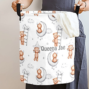 Teddy Bears Moon, Clouds Stars Storage Bin, Waterproof Oxford Fabric Clothes Basket Organizer for Laundry Hamper,Toy Bins,Gift Baskets, Bedroom, Clothes,Baby Nursery