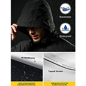 FREE SOLDIER Men's Waterproof Ski Snow Jacket Fleece Lined Warm Winter Rain Jacket with Hood Fully Taped Seams(Black,XL)