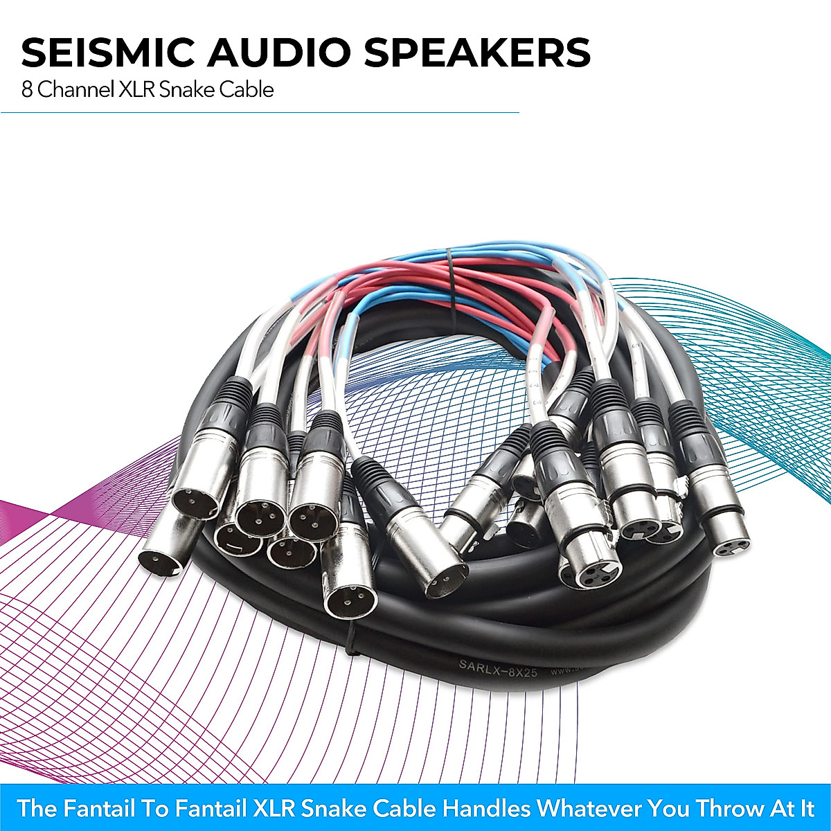Seismic Audio Speakers 8 Channel XLR Snake Cables, Pro Audio Snake Cables, 25 Foot, Multiple Colored Coded Cables
