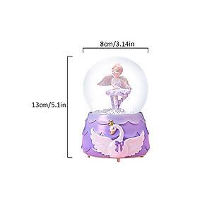 Ballerina Girl Swan Lake Musical Snow Globe, 80MM Glass Snowglobe Ballet Dancer Music Box with Colorful Lights for Girls Kids Daughter Granddaughter(Purple)