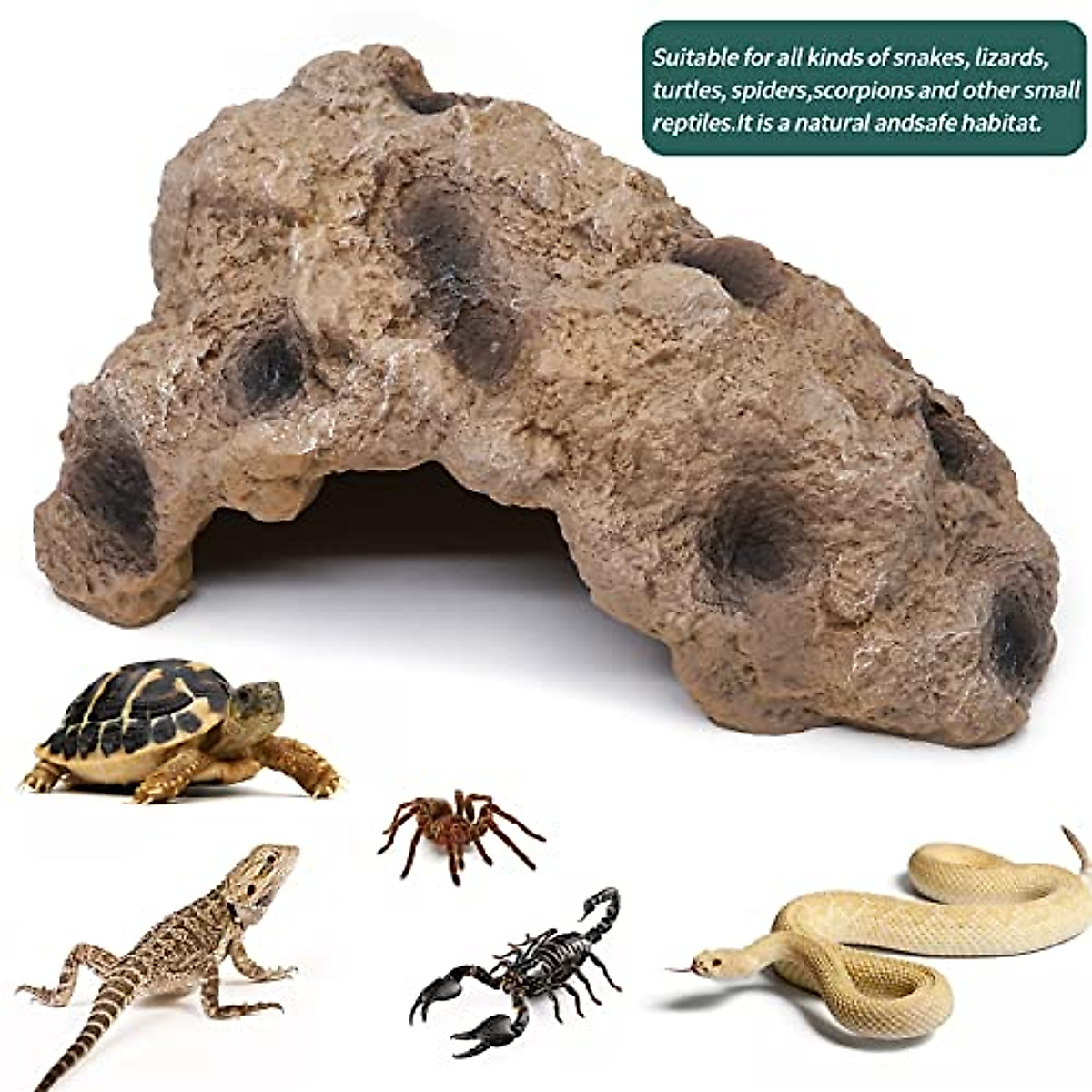 Flushbay Reptile Rock Hide Cave Resin Large Reptile Hideouts Habitat Cave Terrarium Decorations for Bearded Dragon Lizards Geckos Leopard Chameleons Frogs Turtles Snakes