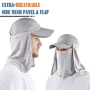 ELLEWIN Outdoor Sun Hat for Men Women UPF 50+ Fishing UV Hat with Neck Flap Face Cover for Sun Protection Light Grey