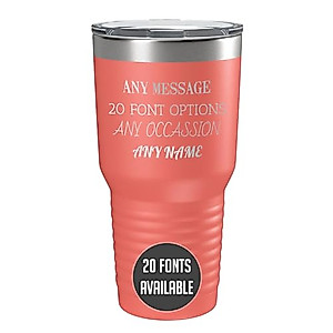 Personalized 30oz (17 Colors) Powder Coated Insulated Stainless Steel Tumbler with Lid, Custom Etched, Customized Text Message Name, Engraved Gift Idea Women Men Him Her, Your Text Here (Coral)