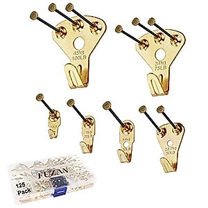 125 pcs Picture Hangers, Heavy Duty Picture Hanging Kit with Nails, Professional Picture Hanging Kit on Wooden/Drywall for Canvas, Office Pictures, Clock, House Decoration, Holds 10-100 lbs