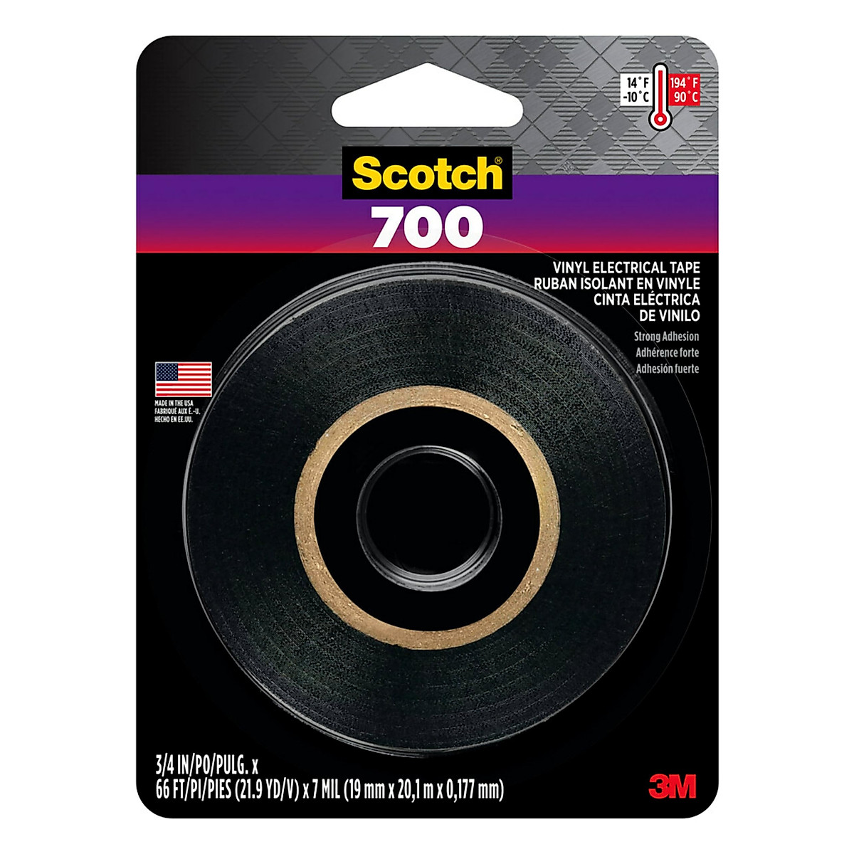Scotch 3M 700 Electrical Tape, 3/4 in x 66 ft x 7 mil, High-Quality Vinyl Insulating Tape for Excellent Mechanical Protection, for Primary Insulation Up to 600V, for Indoor and Outdoor Use (03429NA)