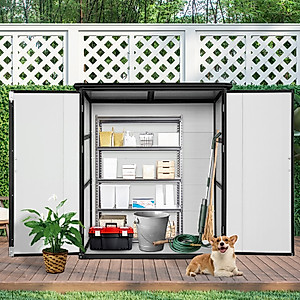 5x3FT Outdoor Storage Shed, Resin Storage Shed, Waterproof Resin Cabinet with Lockable Doors for Bikes and Patio Furniture (White)