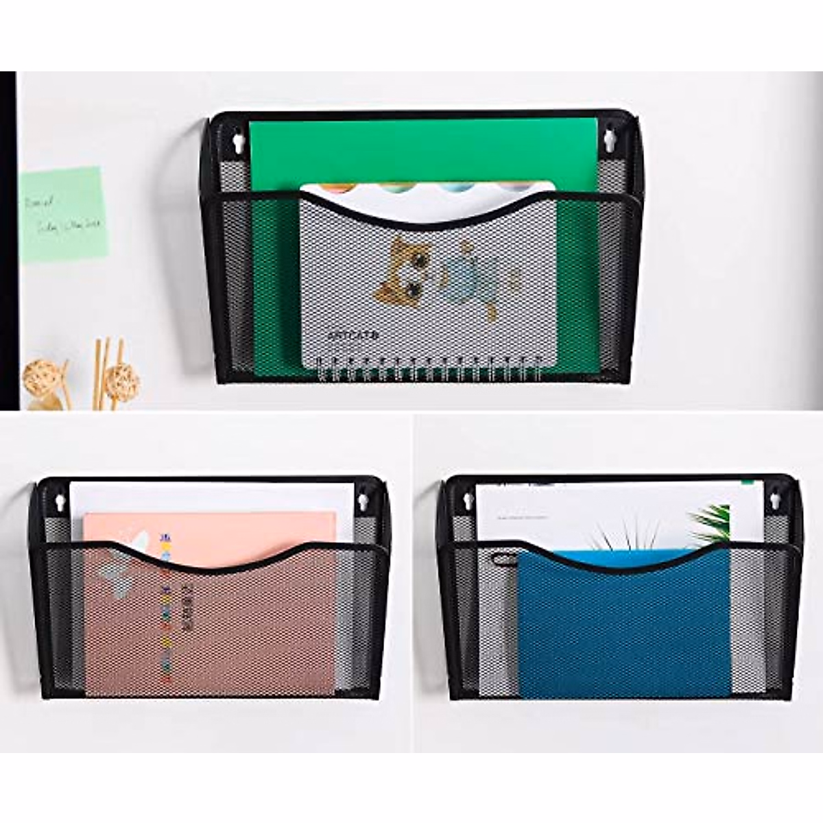 EasyPAG Mesh Bin Office Single Pocket Wall File Holder Hanging Organizer,Black