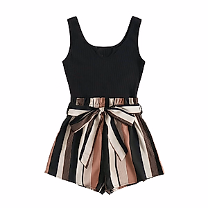 SOLY HUX Women's Summer Sleeveless Belted Tank Romper Short Jumpsuit Black XL