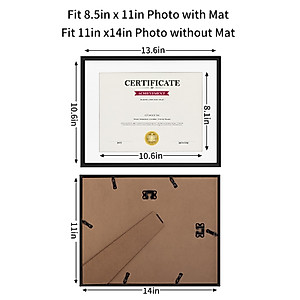 Giftgarden 10Pack 8.5x11 Picture Frame with Mat, 11x14 Matted to 8.5 x 11 Certificate Diploma Award Document Degree, Multi 14x11 Black Frames for Wall or Tabletop Display