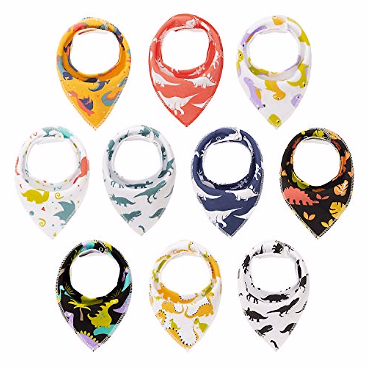 Maiwa 10-Pack Dinosaur Bandana Bibs for Baby Boys for Drooling Feeding and Teething