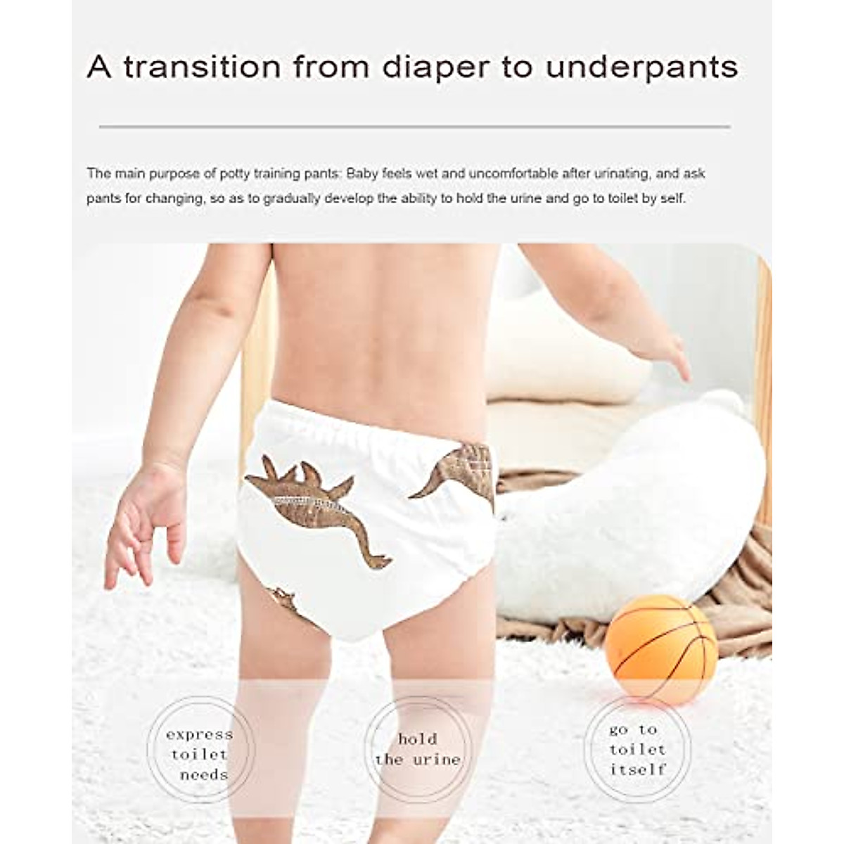 Pack-3 Toddler Boys Potty Training Underwear Little Kids Training Pants, 4T Green Dino