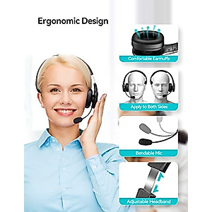 TECKNET Bluetooth Headset with Microphone for PC, Trucker Bluetooth Headset with AI Noise Cancelling & Mute Button, Wireless Headset with Mic for Computer Work from Home Office Call Center Zoom Skype