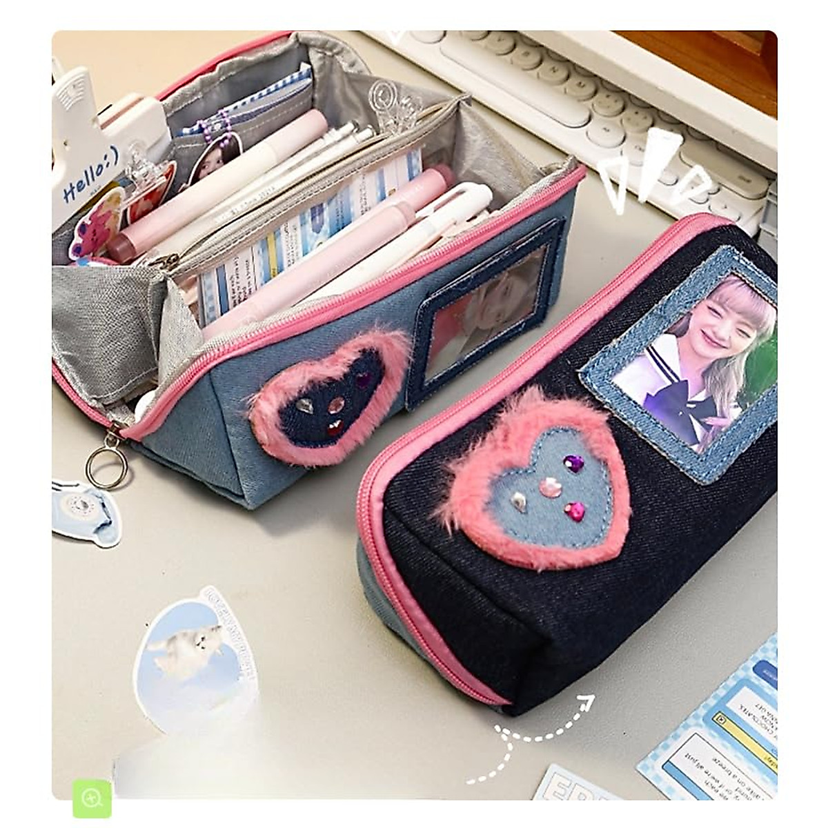 irLocy Y2k Pencil Pouch Denim Preppy Pencil Case Small Pencil Case Holder Y2K Accessories Preppy Supplies (black)