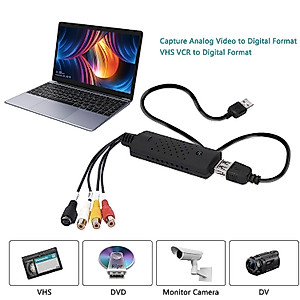 YUANLY VHS to Digital Converter,Video Capture Card USB 2.0 Audio Video Capture Card Device Old VHS Mini DV Hi8 DVD VCR to Digital Converter for Mac,PC Support Windows 2000/10/8/7/Vista/XP/Android