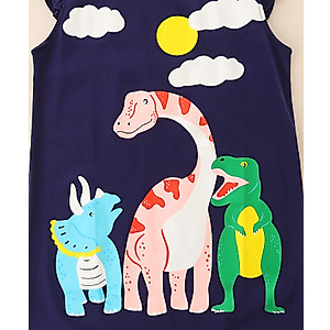 Toddler Girl's Summer Dresses Outfits Clothes,Dinosaur Cotton Flower Short Sleeve Casual Clothing Navy Dinosaur Size 6