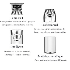 Kemei 0mm Baldheaded Hair Clippers for Men Professional Cordless Hair Trimmer Beard Trimmer with T Blade Zero Gapped Rechargeable Grooming Kit