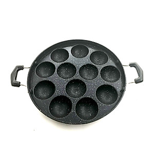 Non Stick Appam Pan 12 Cavity (Pits) Appam Patra Side Handle with Lid Aluminium Paniyaram Appam Pan Aebleskiver Maker