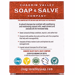 "Chagrin Valley Soap & Salve Shampoo Bar, Coconut, Unscented, Organic, Vegan, Curly & All Hair Types, 5.6 oz (159 g), Recyclable Packaging, SLS Free, Paraben & Cruelty Free"