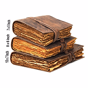 CLA Journal, Vintage Leather Journal, Handmade Deckle Edge Paper Journal, Leather Sketch Book, Leather Notebook, Leather Journal for Women, Leather Journal for Men (7 x 5 Inch, Vintage Brown)