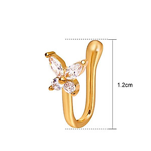 Zeshimb Crystal Butterfly Nose Ring Gold Fake Septum Nose Rings Tiny Butterfly Nose Rings Studs U Shaped Clip on Nose Stud Bendable Nose Ring Studs Jewelry for Women and Girls