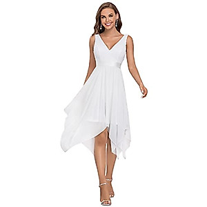 Ever-Pretty Womens Chiffon V Neck Wedding Dress for Guest Women White US10