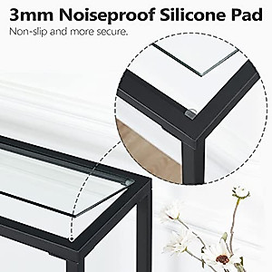 ALLOSWELL 70.9”L Console Table, Tempered Glass Sofa Table, Modern Entryway Table, Easy to Assemble, Steel Frame, for Living Room, Hallway, Black CTH18B01