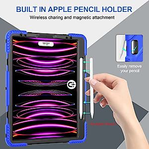 SUPFIVES Case for iPad Pro 12.9 Inch 2022: Upgraded Military Grade Shockproof Full Body Protective Cover with Stand-Pencil Holder-Shoulder Strap for iPad Pro 12.9 6th/5th Generation - Blue