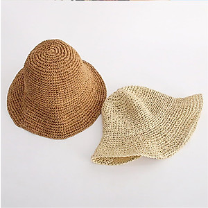 Women Sun Hat Wide Brim Floppy Beach Hat Breathable Straw Hat Foldable Packable Summer Outdoor Sun Protection Cap C-Khaki