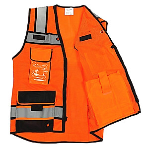 REXZUS (B Engineer Safety Vest, High Visibility Reflective Safety, Vest Mesh with Zipper and pockets (Orange, Large)