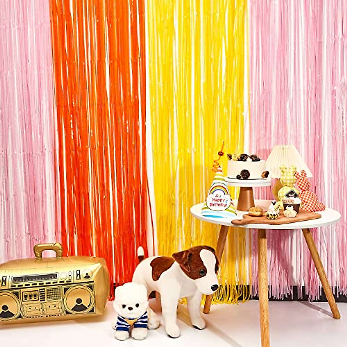 Juexica 3 Pack Groovy Foil Fringe Curtain Groovy Photo Booth Foil Curtain Backdrop Boho Party Decorations Groovy Party Decorations (3.2 x 6.6 ft),Orange, Yellow, Pink