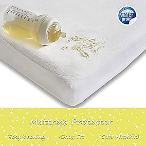 Lilly B. Pack of 3 Crib Sheets - 100% GOTS Organic Cotton - 2 Fitted Crib Sheets Neutral with 1 Waterproof Mattress Protector for Baby Boys and Girls, fits All Shapes up to (52Lx 28Wx 6H) Inch