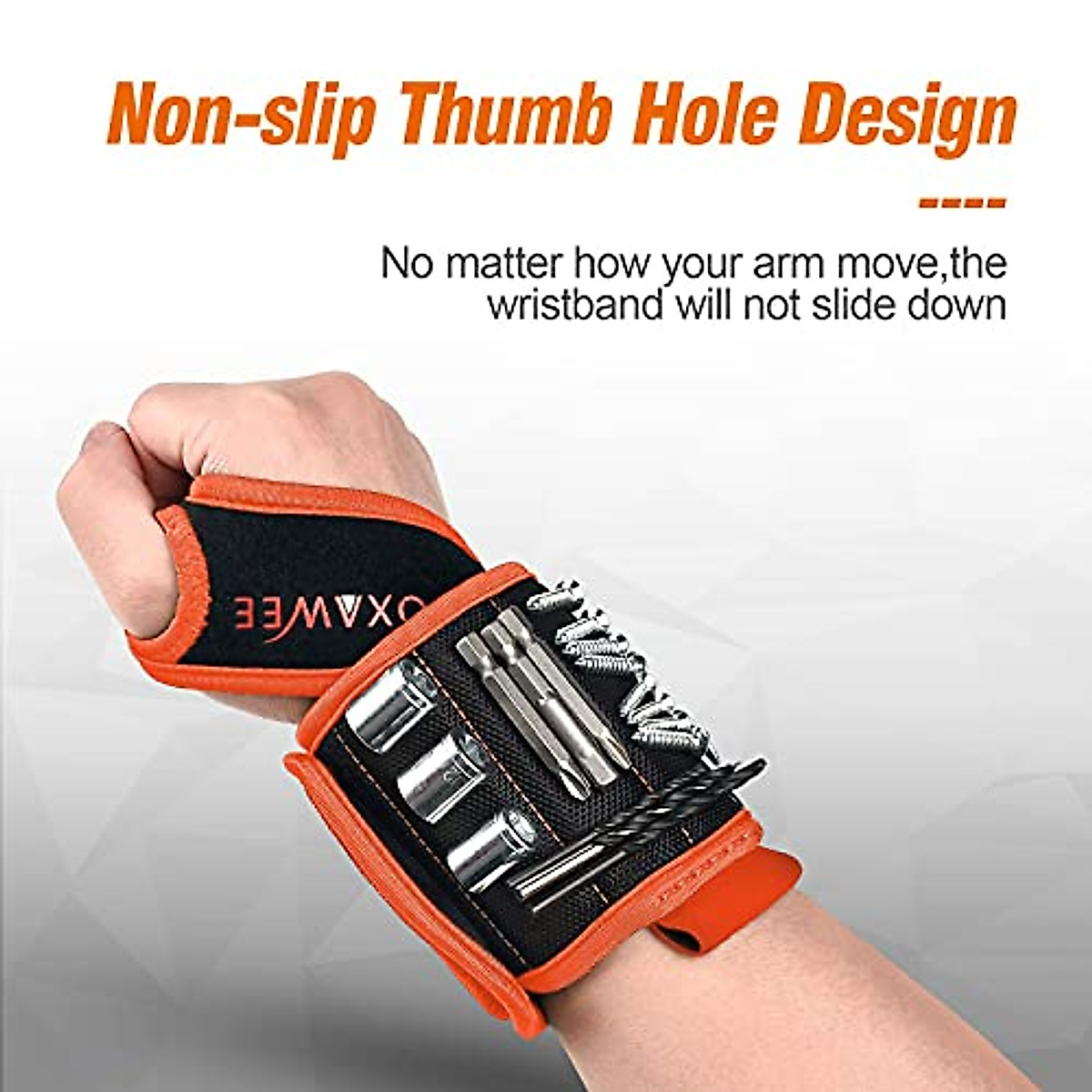 Magnetic Wristband, GOXAWEE with 20 Strong Magnets for Holding Screws, Nails, Drill Bits (Orange) | Stocking Stuffer for Men