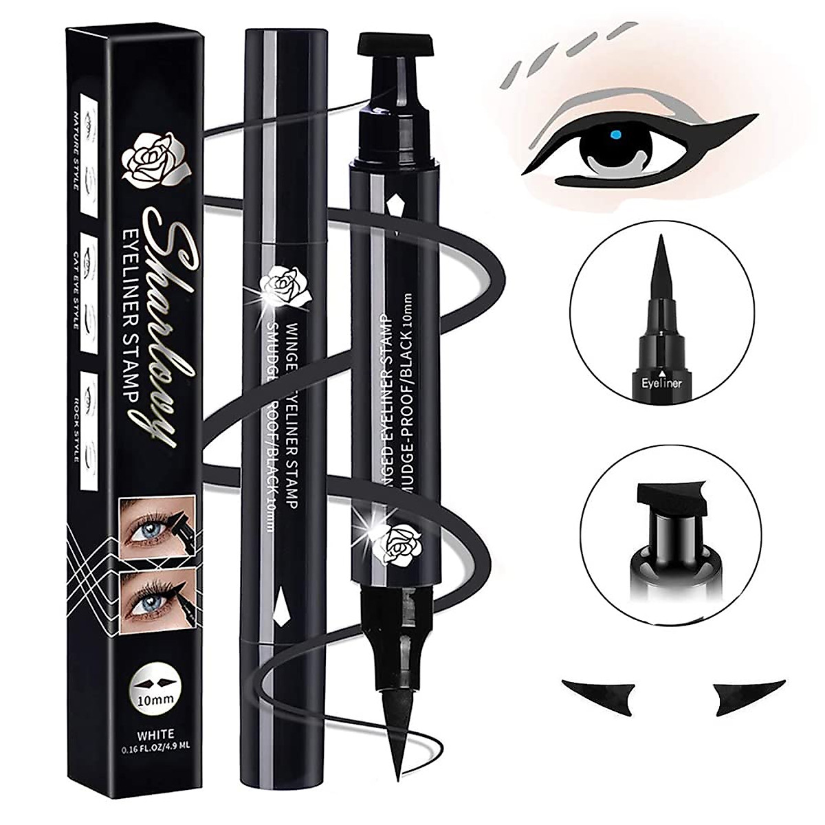 BONNIESTORE Winged Eyeliner Stamp 2 Pack,Dual-ended Eyeliner Stamp for Perfect Wing Cat Eyes,Long Lasting Liquid Eyeliner Pen Waterproof Smudge Proof Smudge Proof for All Eye Shapes
