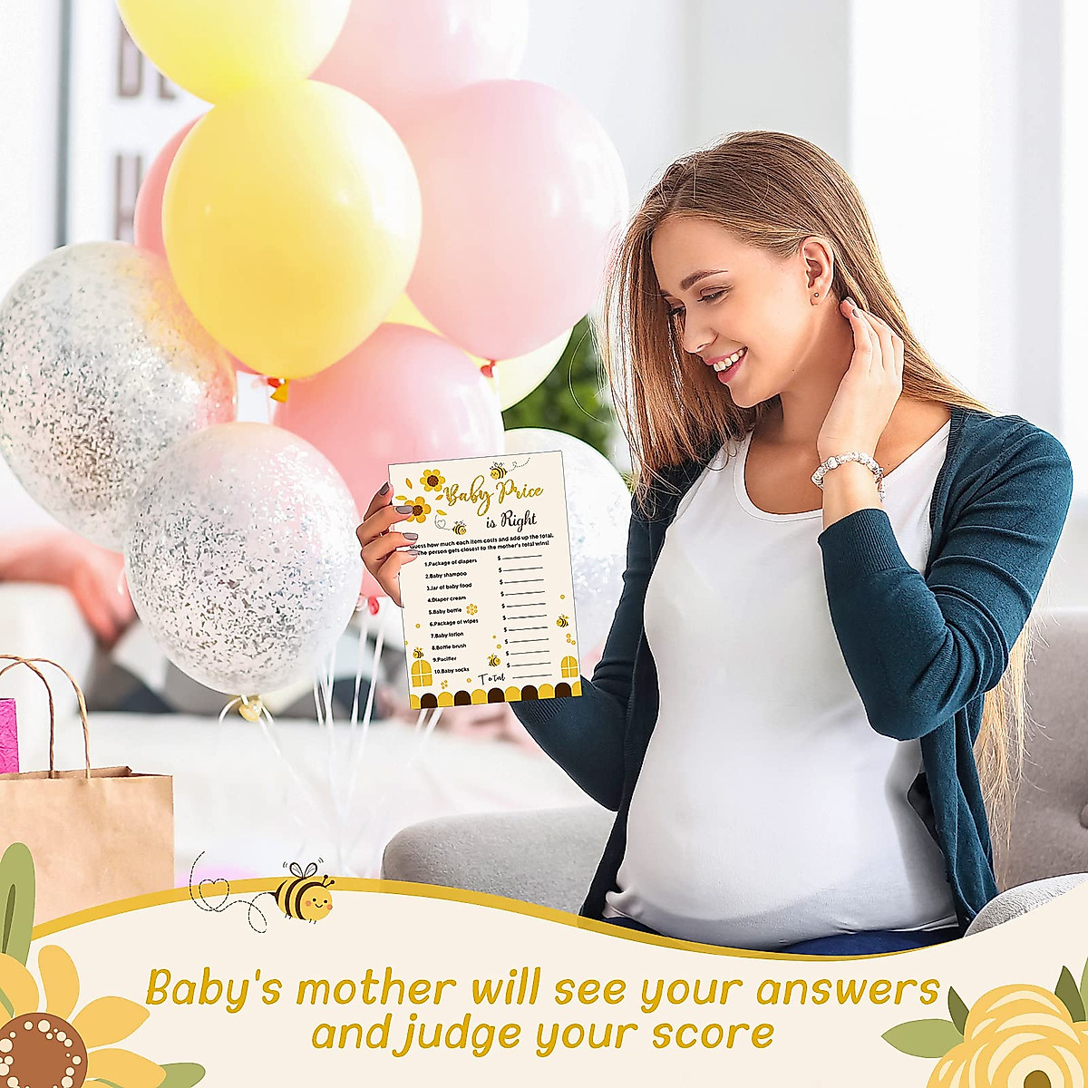 Roowest 145 Pcs Bee Baby Shower Games Gender Neutral Set Includes 125 Pcs 5 Kinds Party Games 20 Pcs Pencils for Honeycomb Bee Baby Shower Party Decorations Favors Gender Reveal Party Supplies