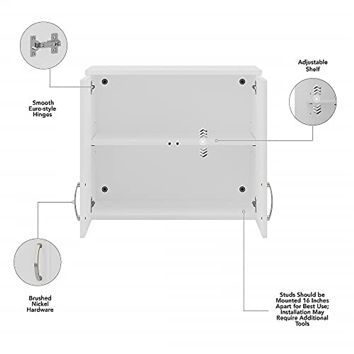 Bush Business Furniture Universal Storage Garage Wall Cabinet with Doors and Shelves, White