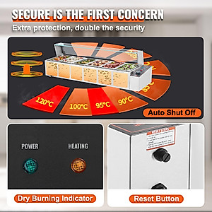 VEVOR 6-Pan Commercial Food Warmer, 6 x 8QT Electric Steam Table with Glass Cover, 1500W Countertop Stainless Steel Buffet Bain Marie 86-185°F Temp Control for Catering, Restaurants, Silver