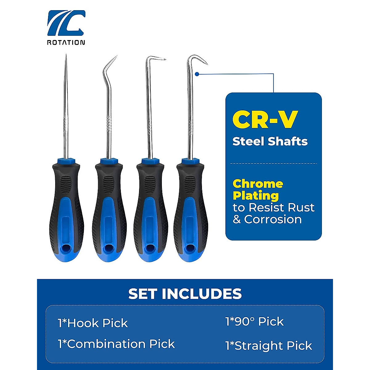 ROTATION Precision Hook and Pick Set for Automotive | 4-Piece Hand Tools