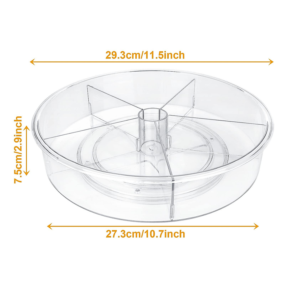 2Pack Clear Lazy Susan Organizer with 5 Removable Dividers 11.5 Inch Divided Lazy Susan Turntable for Cabinet, Refrigerator, Fridge, Pantry, Kitchen, Fridge, Countertop, Bathroom, Vanity