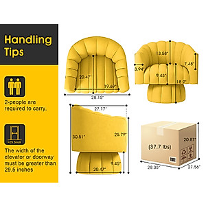 Accent Chair Mid Century 360 Degree Swivel Chair,Modern Lounge Sofa Round Barrel Chair with Wide Upholstered,Fluffy Velvet Fabric Chairs for Home Sofa Living Room/Bedroom/Waiting Room(Yellow)