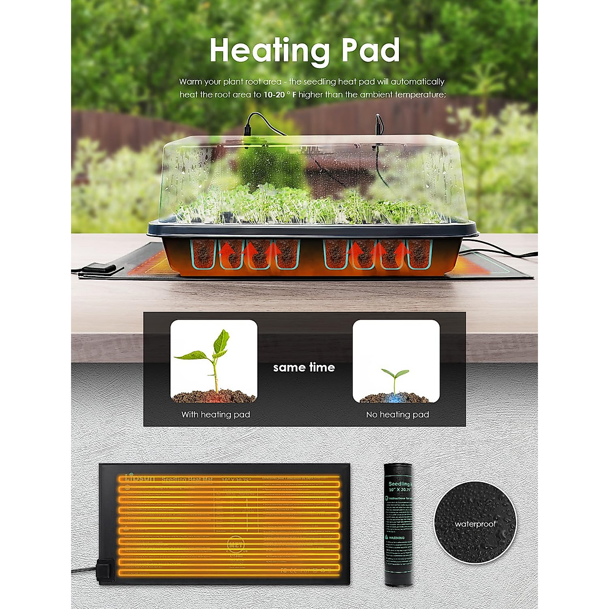 LIPSUN Seed Starter Tray Kit with Grow Light, Seedling Starter Trays, 48 Cells Reusable Plant Starters Silicone, Enhanced Material Seed Germination Kit with Heat Mat/Humidity Dome/High-Raised Lid