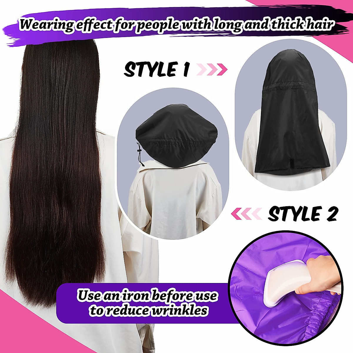 SATINIOR Braid Shower Cap Large Jumbo Shower Cap for Braid Adjustable and Foldable with Drying Loop Extra Big for Long Curly Hair Braids