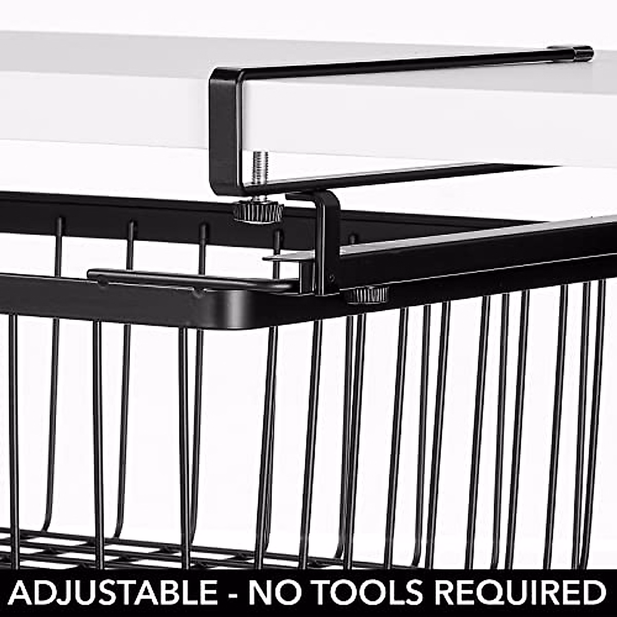 mDesign Wire Under Shelf Organizer for Cabinet - Sliding Basket for Under Cabinet Shelf - Hanging Organizer Rack for Kitchen and Pantry with Label Space - Carson Collection - 2 Pack - Matte Black