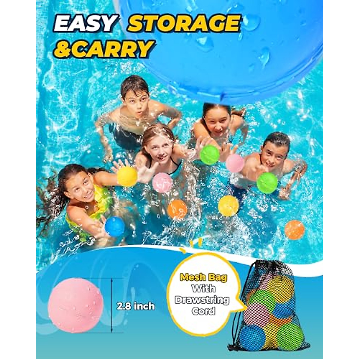 UCIDCI 15 Pcs Water Balloons Reusable Quick Fill - Self Sealing Silicone Water Ball for Kids with Mesh Bag, Summer Fun Water Toys for Outdoor Activities, Summer Party, Water Park, Family Game