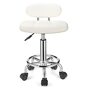 FNZIR Square Rolling Stools with Backrest Height Adjustable Swivel Stool with Wheels White