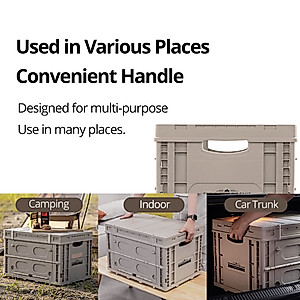 ROTIHOMSYS Collapsible Plastic Storage Crate, Folding and Stackable Utility Distribution Container with Lid, 62L Capacity Storage Bins, Pack of 1 (Beige)