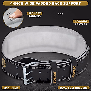 RDX Weight Lifting Belt Gym Fitness, Cowhide Leather, 4” 6” Padded Lumbar Back Support, 10 Adjustable Holes, Weightlifting Powerlifting Bodybuilding Deadlift Squat Workout Strength Training, Men Women